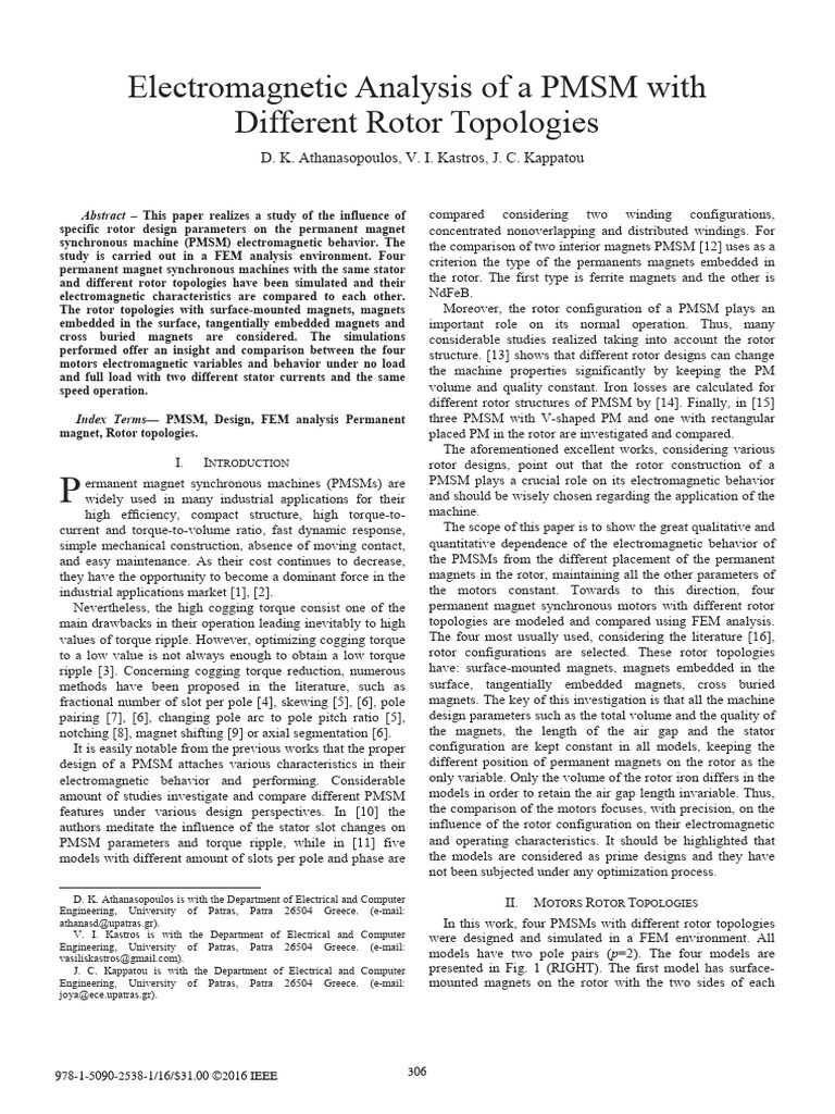 3electromagnetic Analysis of A PMSM With | PDF | Electric Motor | Magnet