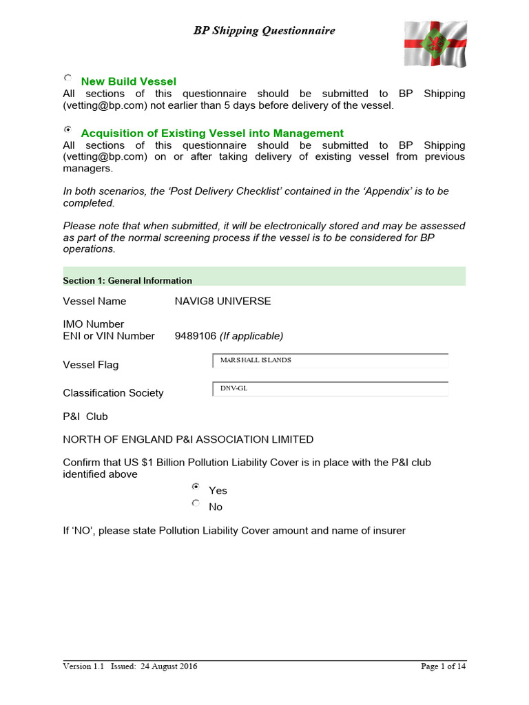 BP Post Delivery Checklist New | PDF | Marine Propulsion | Diesel Engine