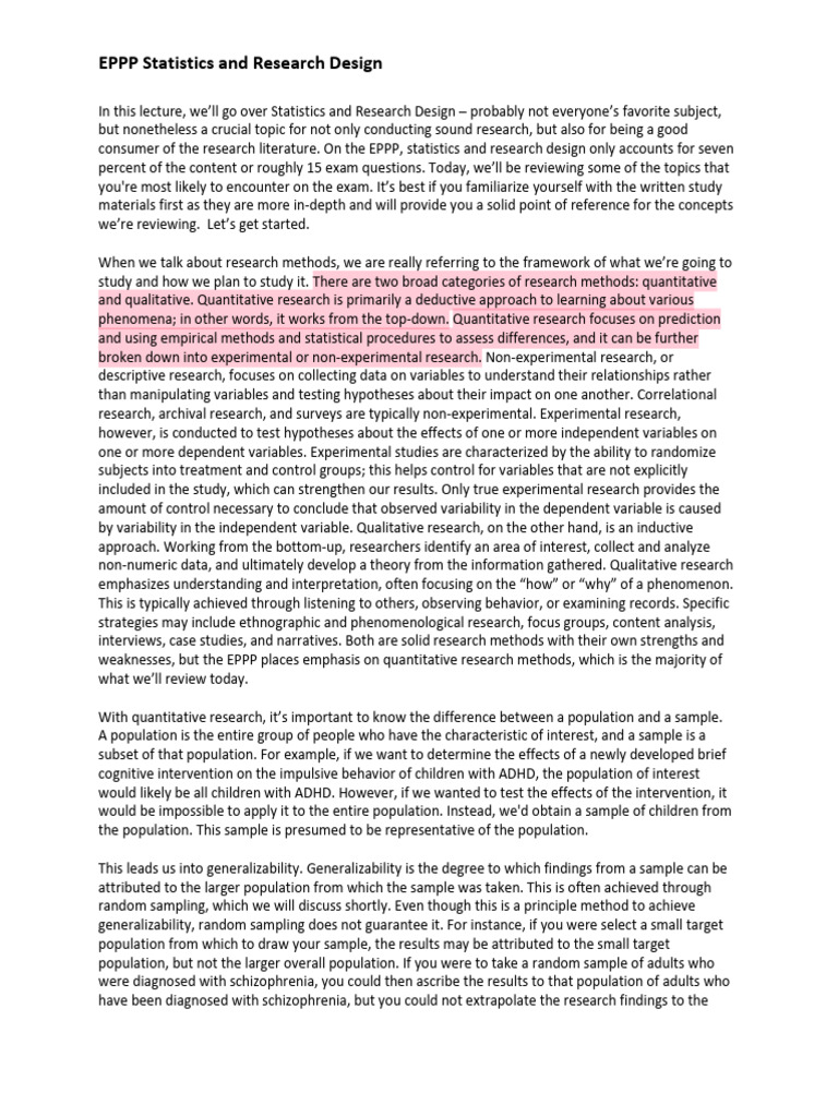 EPPP Statistics and Research Design Overview | PDF | Type I And Type Ii ...
