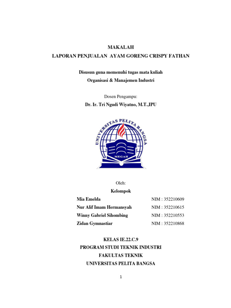 Makalah Laporan Penjualan Ayam Goreng Crispy Fathan | PDF