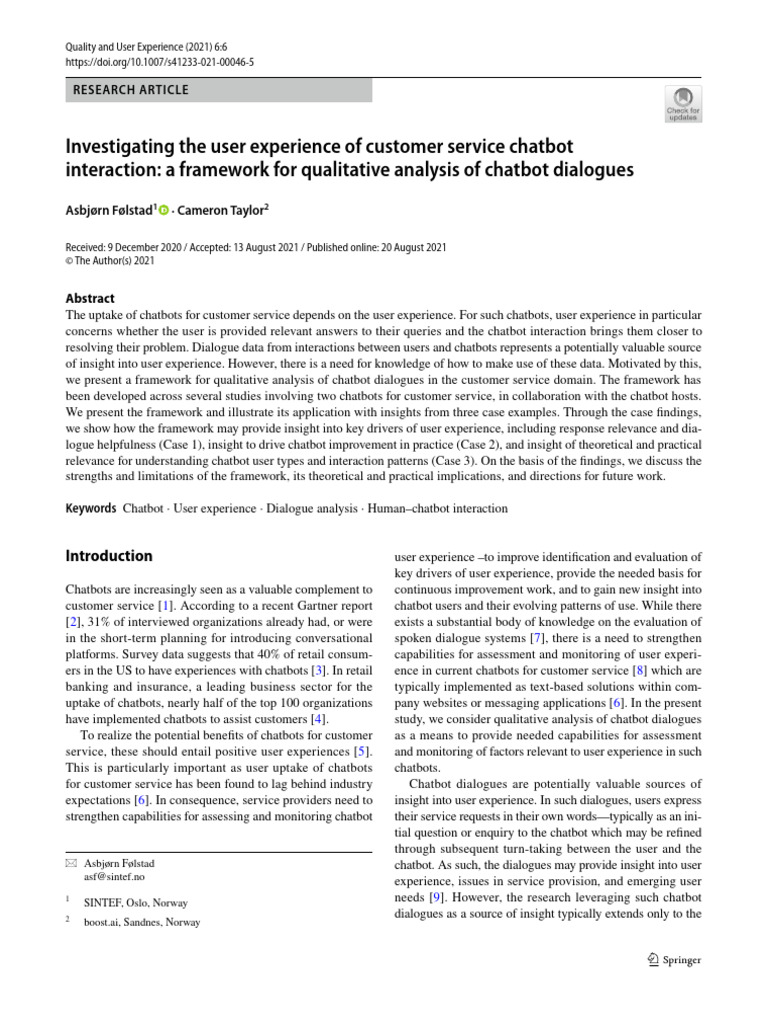 Investigating The User Experience of Customer Service Chatbot ...