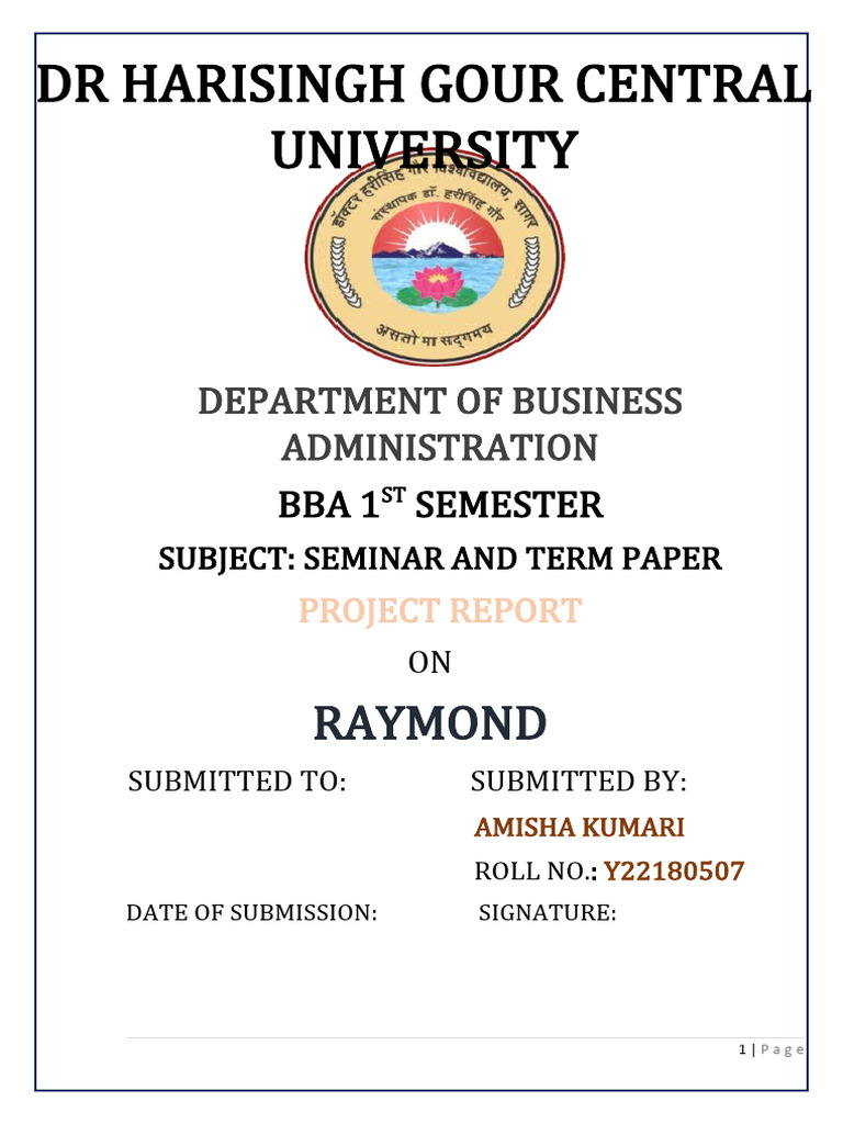 Amisha Kumari, Project Report On Raymond | PDF | Dyeing | Textiles