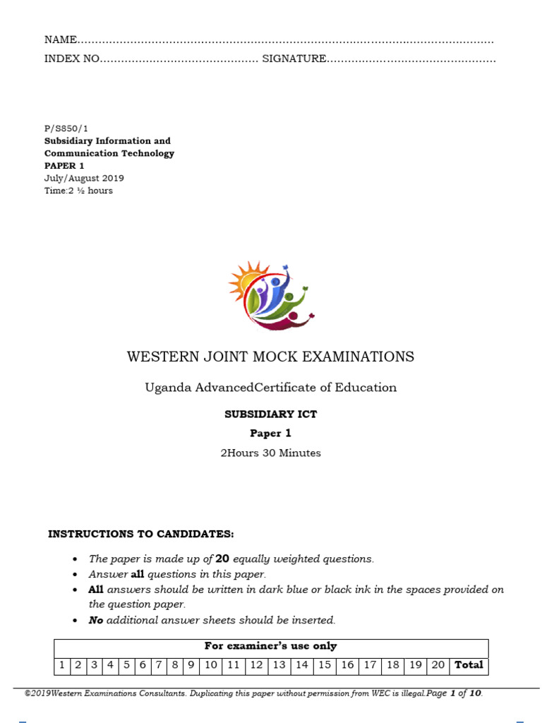 Western Joint Mock ICT Paper 1 2019 | PDF | Computing | Information And ...