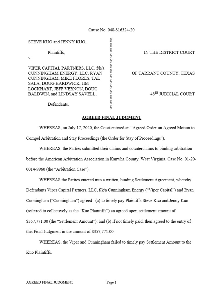 Proposed Agreed State Court Judgment 10042022 | PDF | Judgment (Law ...