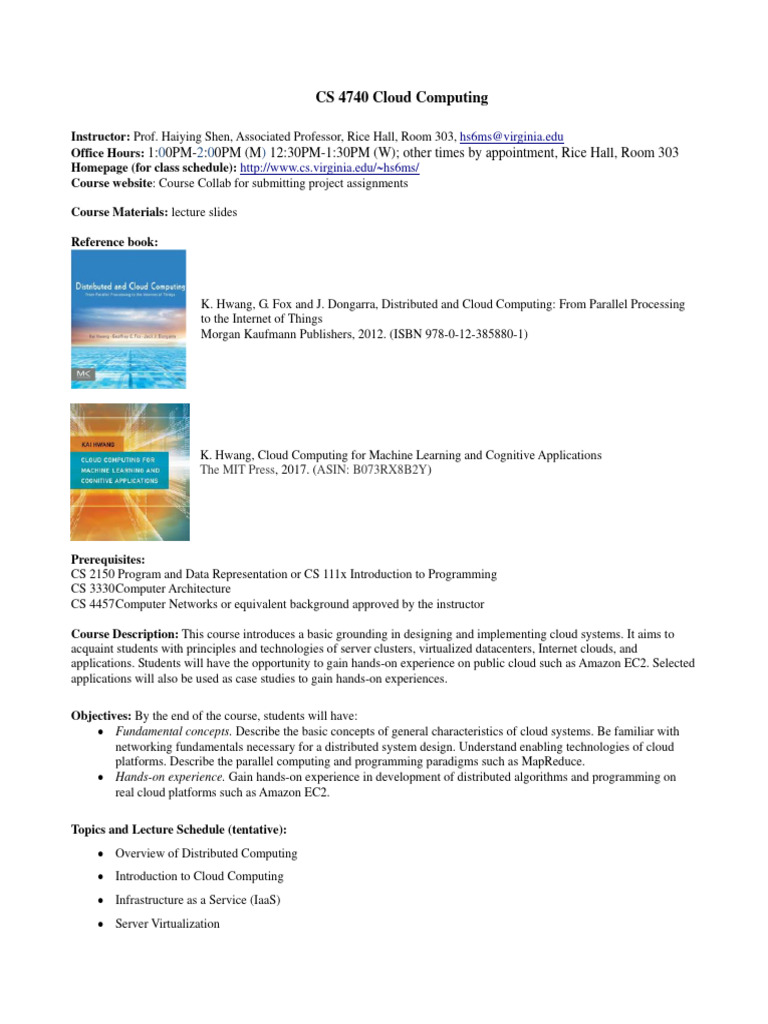 Syllabus - Cloud - Computing - Fall2017-Shen University of Virgina | PDF | Cloud Computing ...