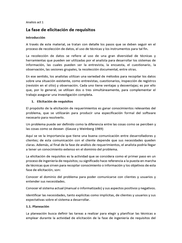 Analisis Act 1 La Fase de Elicitación de Requisitos 3 | PDF | Lenguaje de modelado unificado ...