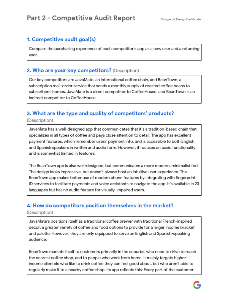 Competitive Audit Sample | PDF | Coffee | Mobile App