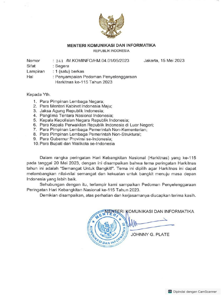 Pedoman Dan Naskah Pidato Harkitnas Ke 115 Tahun 2023 | PDF