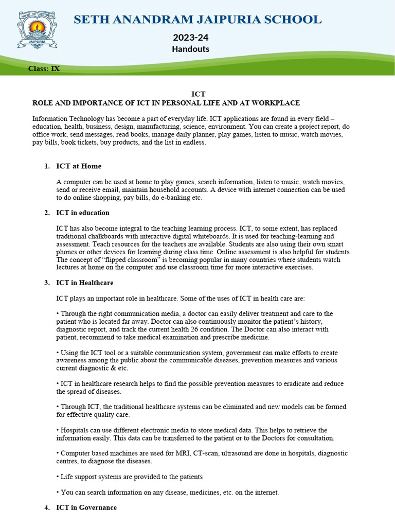 Class-9 IT-ICT Handouts | PDF | Operating System | World Wide Web