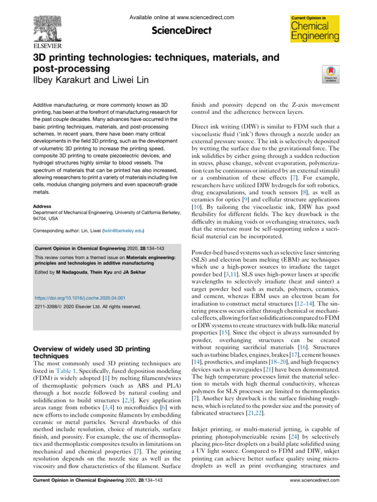 3D Printing Technologies: Techniques, Materials, and Post-Processing ...