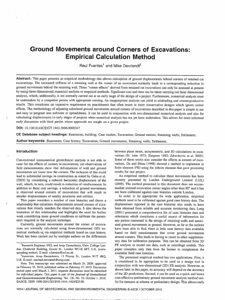 Ground Movements Around Corners of Excavations | PDF