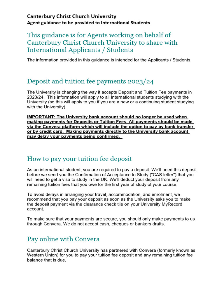 Convera Payment Guide for CCCU Students | PDF | Payments | Cheque