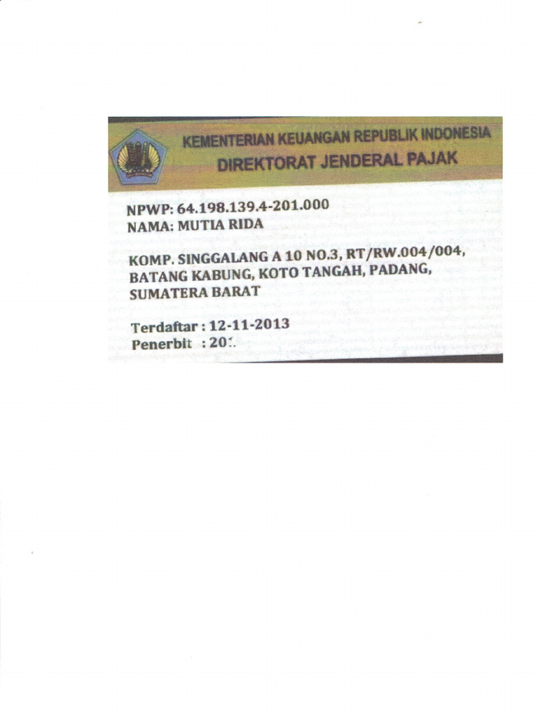 NPWP Mutia Rida | PDF