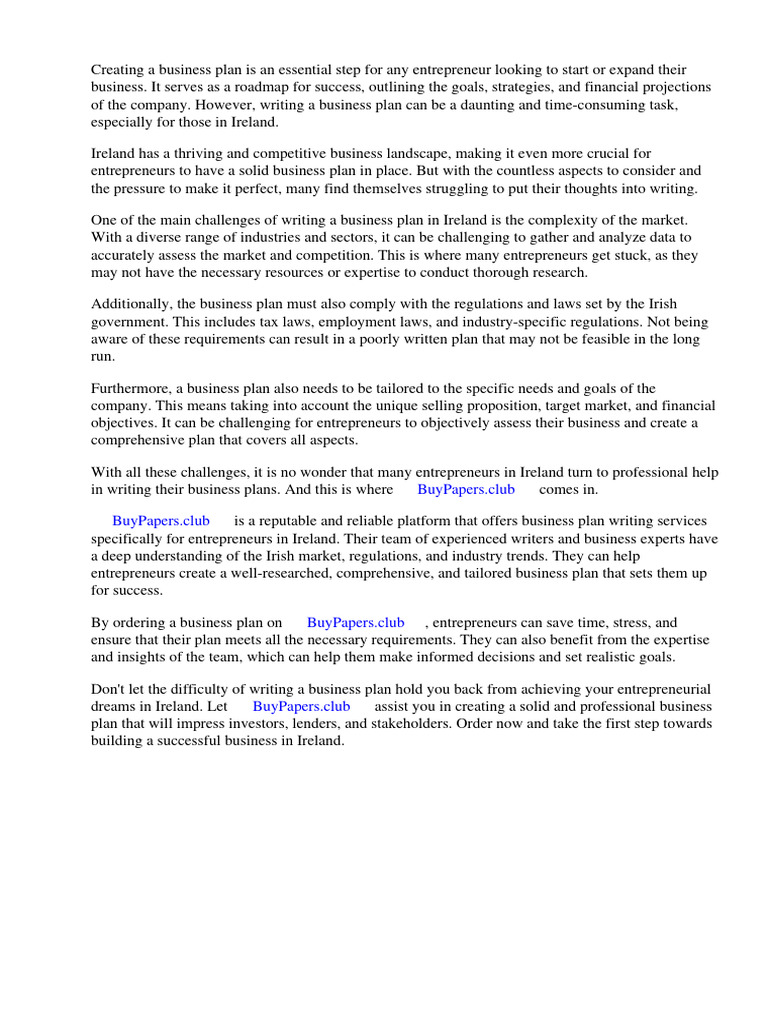 Business Plan Template Ireland | PDF | Entrepreneurship | Republic Of ...