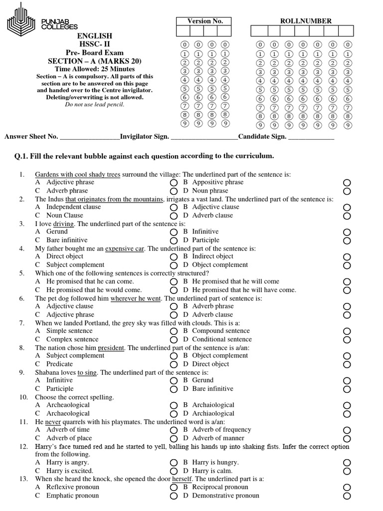 Paper English12 PreBoard 1 | PDF | Adverb | Noun