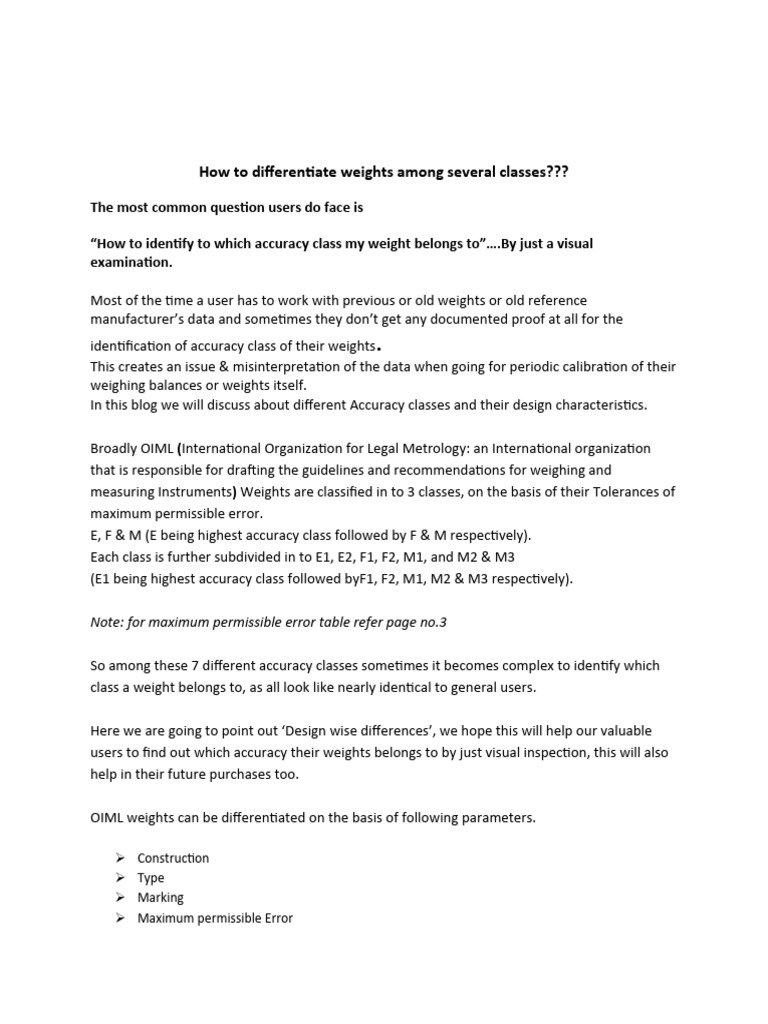 Blog-How To Differentiate BW OIML Weights | PDF | Weight | Calibration Blog-How To Differentiate BW OIML Weights | PDF | Weight | Calibration