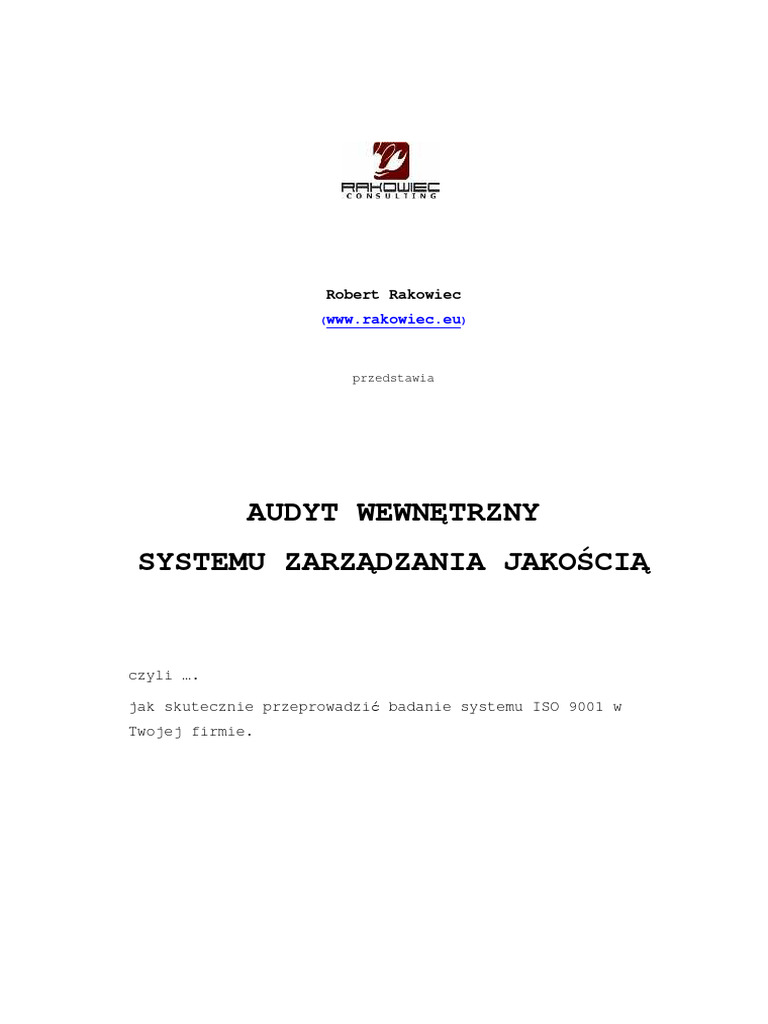 Audyt Wewnętrzny Systemu Zarządzania Jakością | PDF