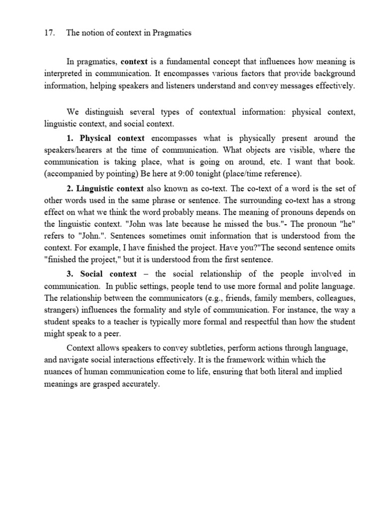 Understanding Context in Pragmatics | PDF