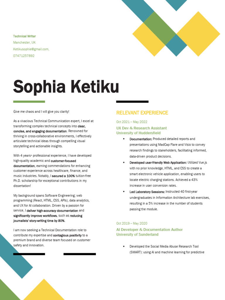 Sophia Ketiku Tech Writing Resume | PDF | Documentation | Artificial Intelligence