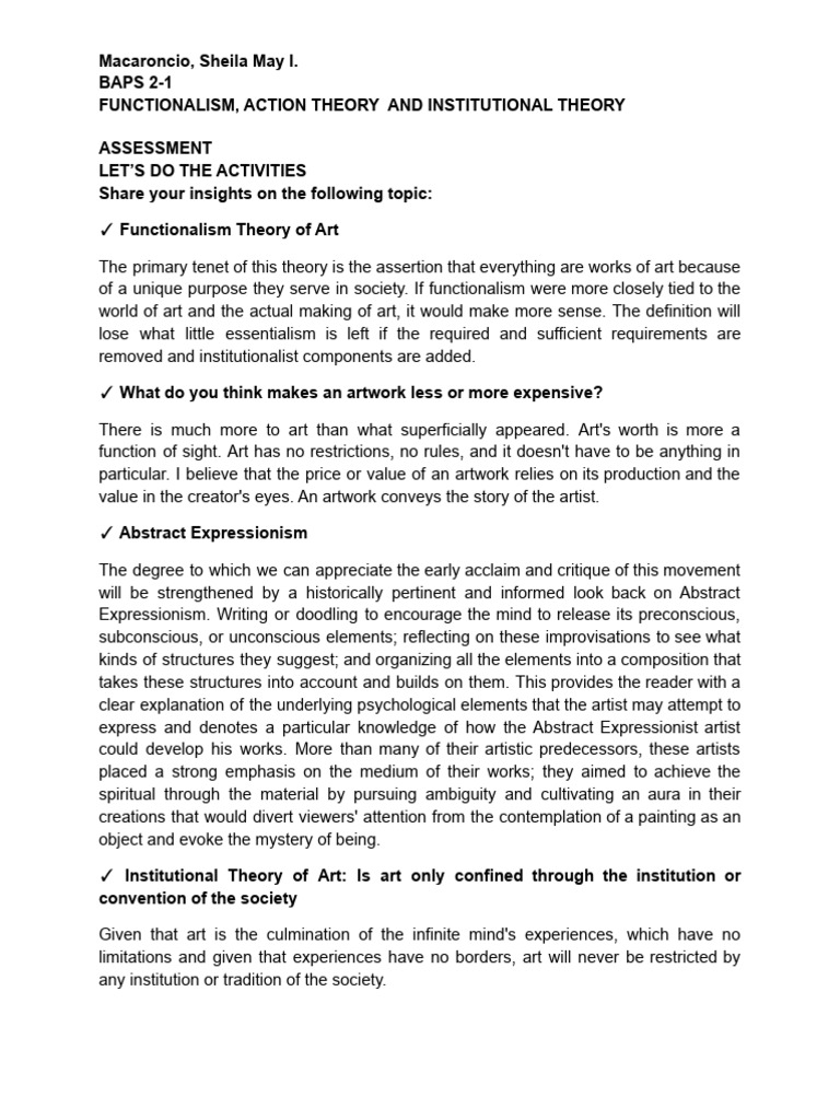 Macaroncio - Functionalism, Action Theory and Institutional Theory - p ...