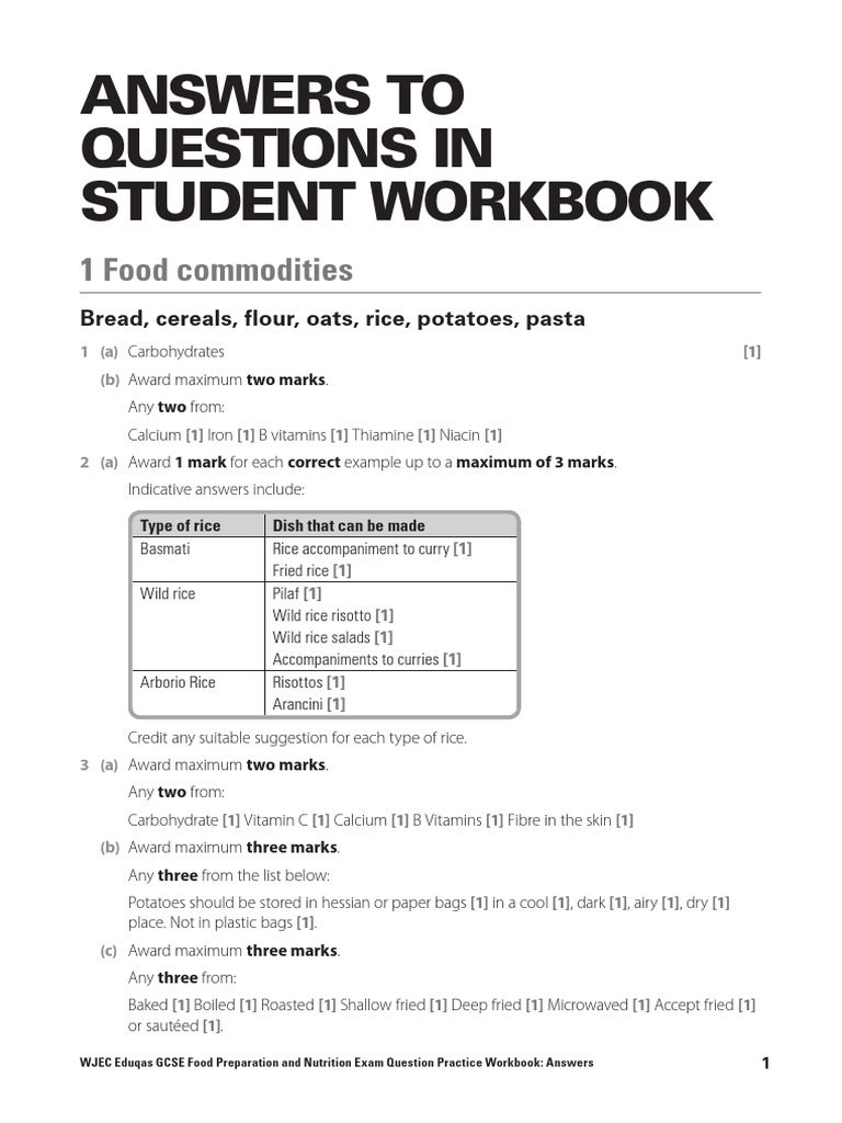 WJEC Food Prep EQP Workbook Answers | PDF | Whole Grain | Fat