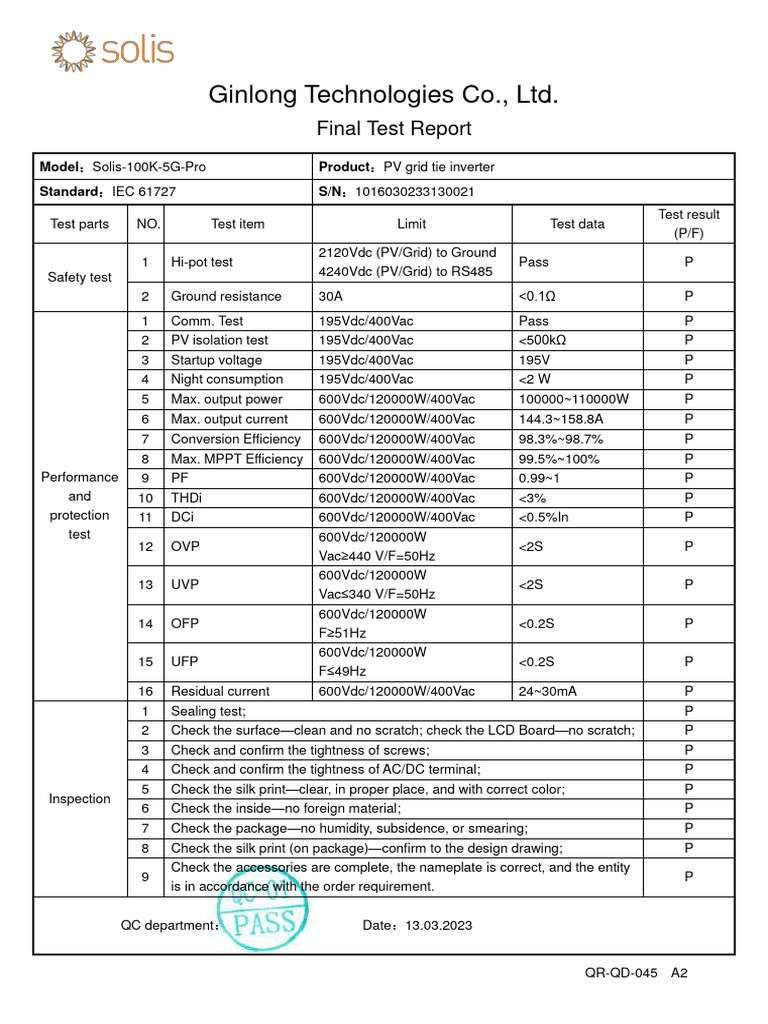 Ginlong Technologies Co., LTD.: Final Test Report | PDF | Solar Power ...