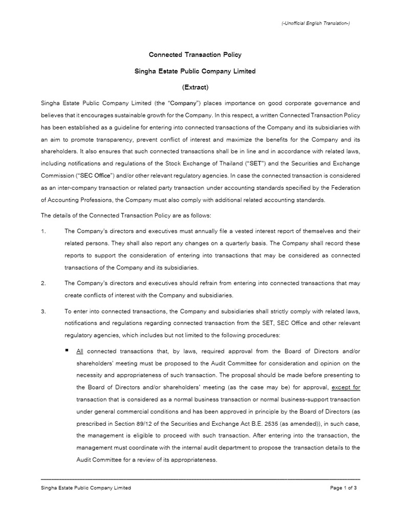 07 S 2022 Connected Transaction Policy en | PDF | U.S. Securities And Exchange Commission | Audit