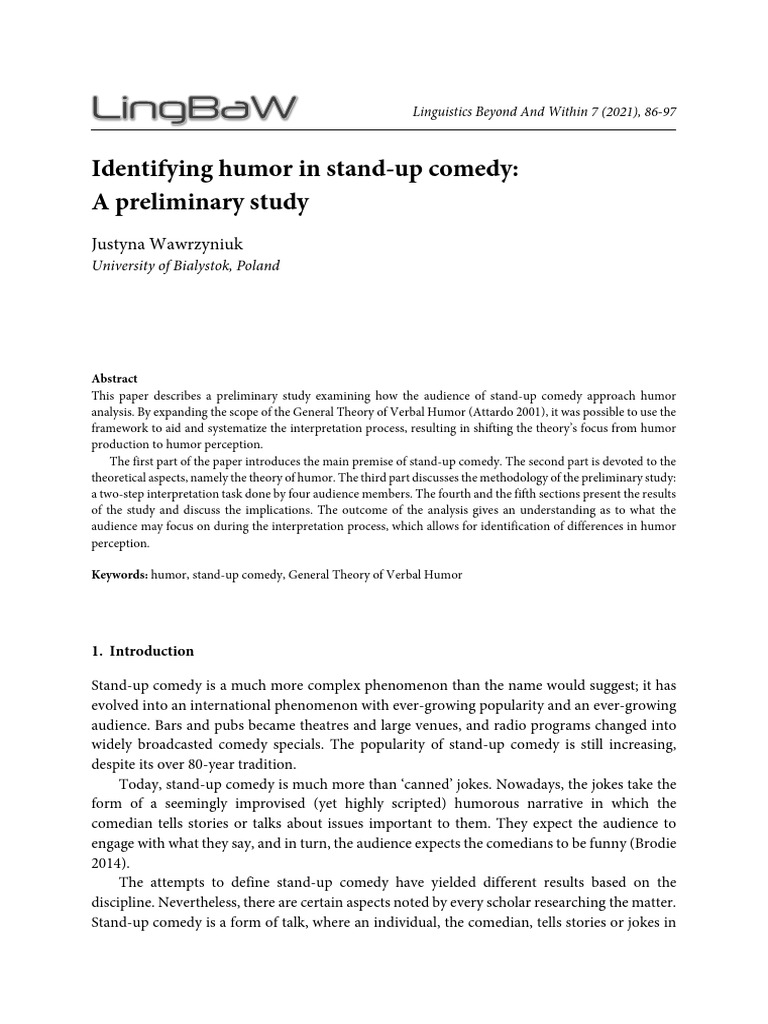 Identifying Humor in Stand Up Comed | PDF | Jokes | Narrative