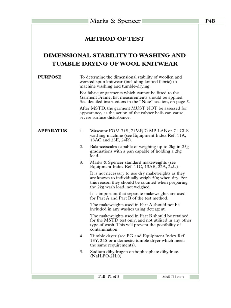P4B-Dimensional Stability To Washing and Tumble Drying of Wool Knitwear ...