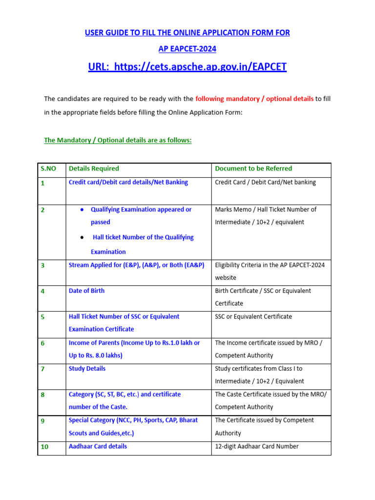 AP EAPCET 2024 User Guide | PDF | Finance & Money Management