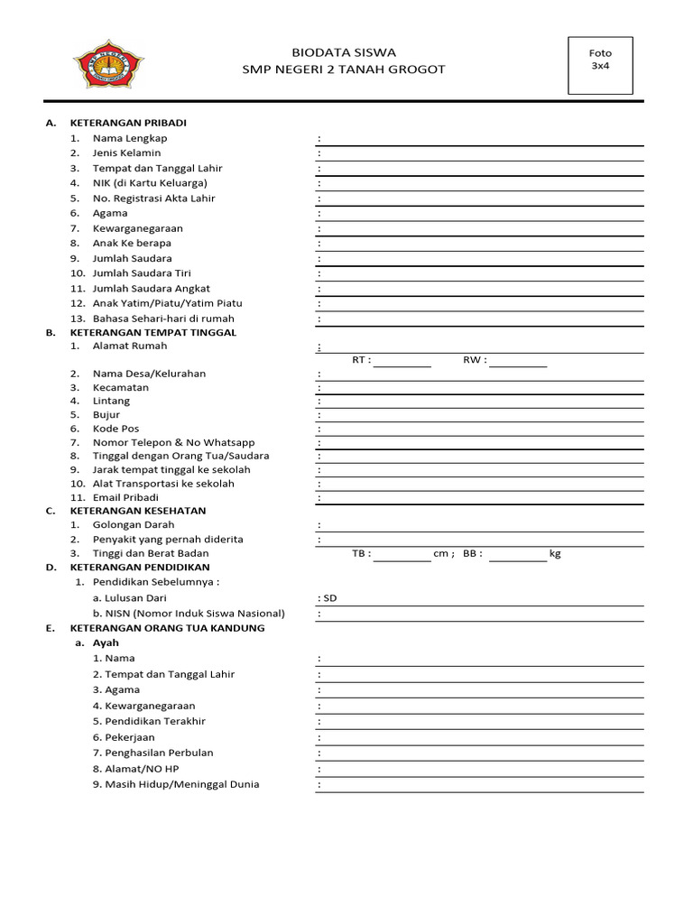Form Daftar Ulang Ppdb | PDF