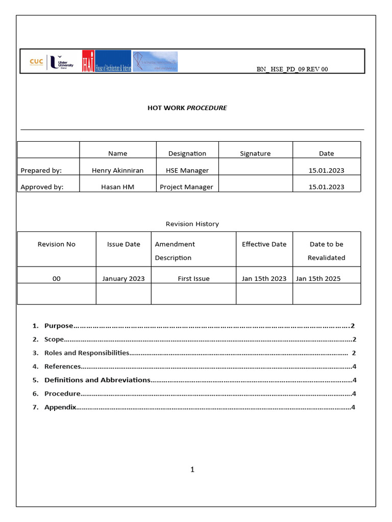 BN_HSE_PD_09 Hot Work Procedure | PDF | Valve | Occupational Safety And ...