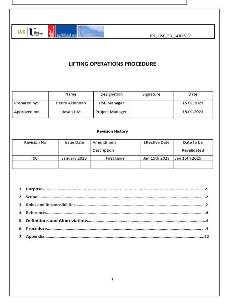 BN - HSE - PD - 14 Lifting Operation Procedure | PDF | Crane (Machine ...