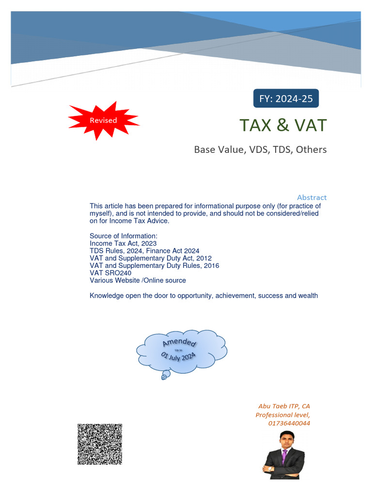 Revised 2024-25 Base Value TDS VDS Other As per TDS Rules 2024 Tax Act 2023 & VAT Act 2012 etc ...
