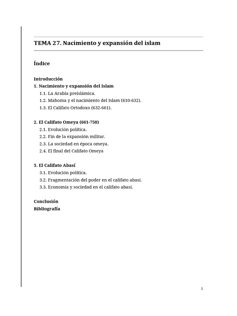 TEMA 27. Nacimiento y Expansión Del Islam | PDF | Mahoma | Califato