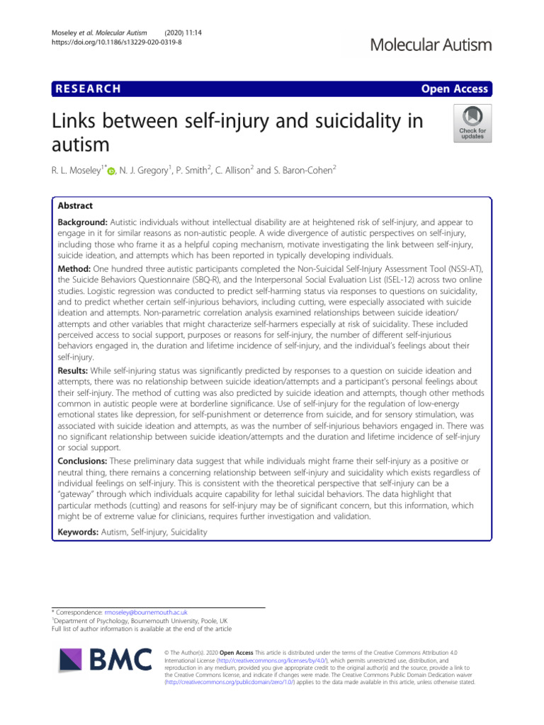 Links Between Self Injury and Suicidalit | PDF | Self Harm | Autism ...