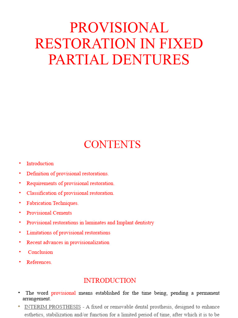 Provisional Restoration | PDF | Dentures | Dental Implant