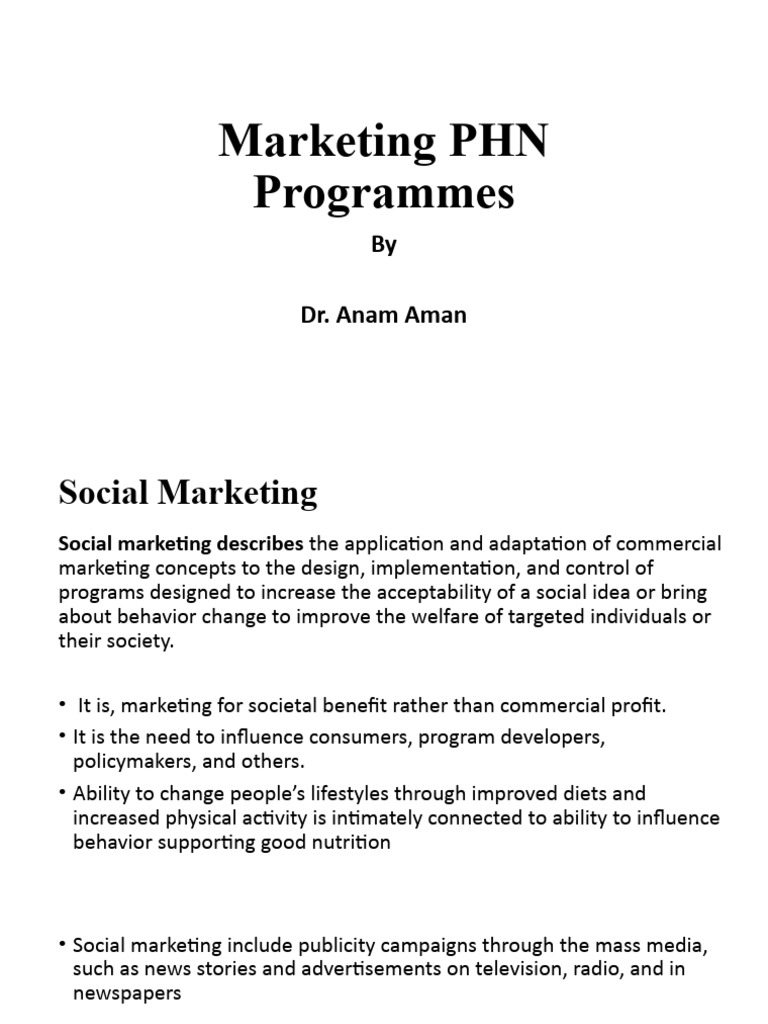 Marketing PHN Programmes, HND-513 | PDF | Nutrition | Diet & Nutrition