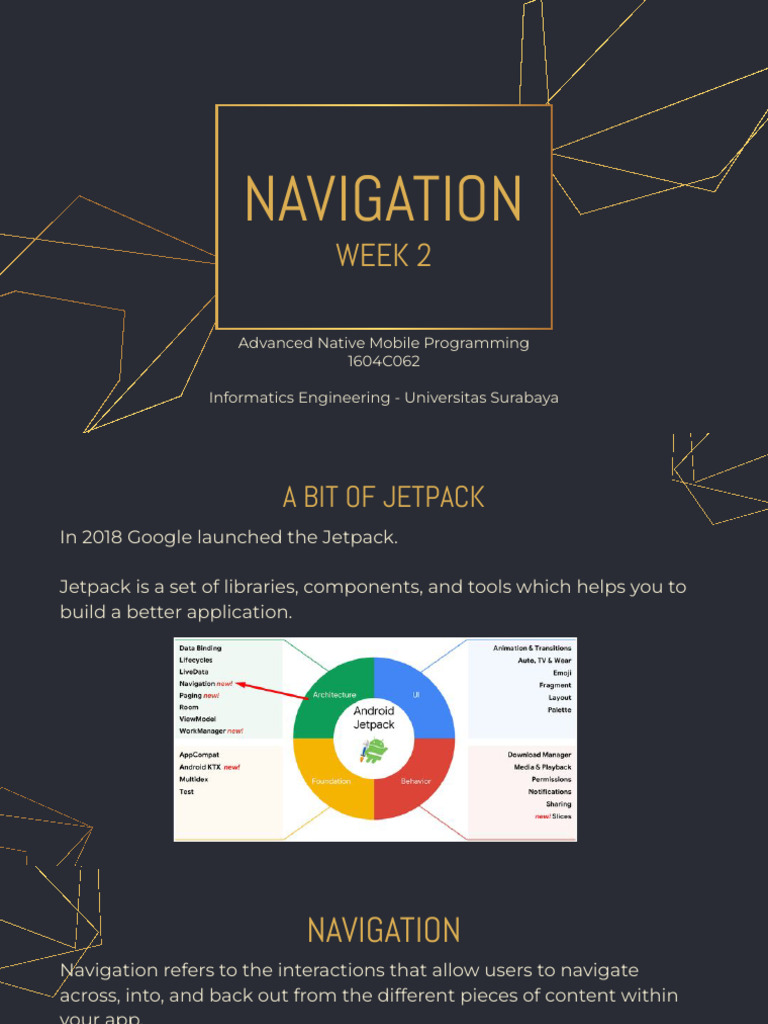 AdvNative Week 2 - Navigation | PDF | Mobile App | Android (Operating System)