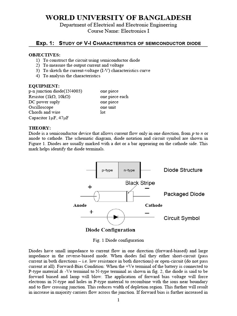 Ex-1- Study of Diode Characteristics | PDF | P–N Junction | Diode