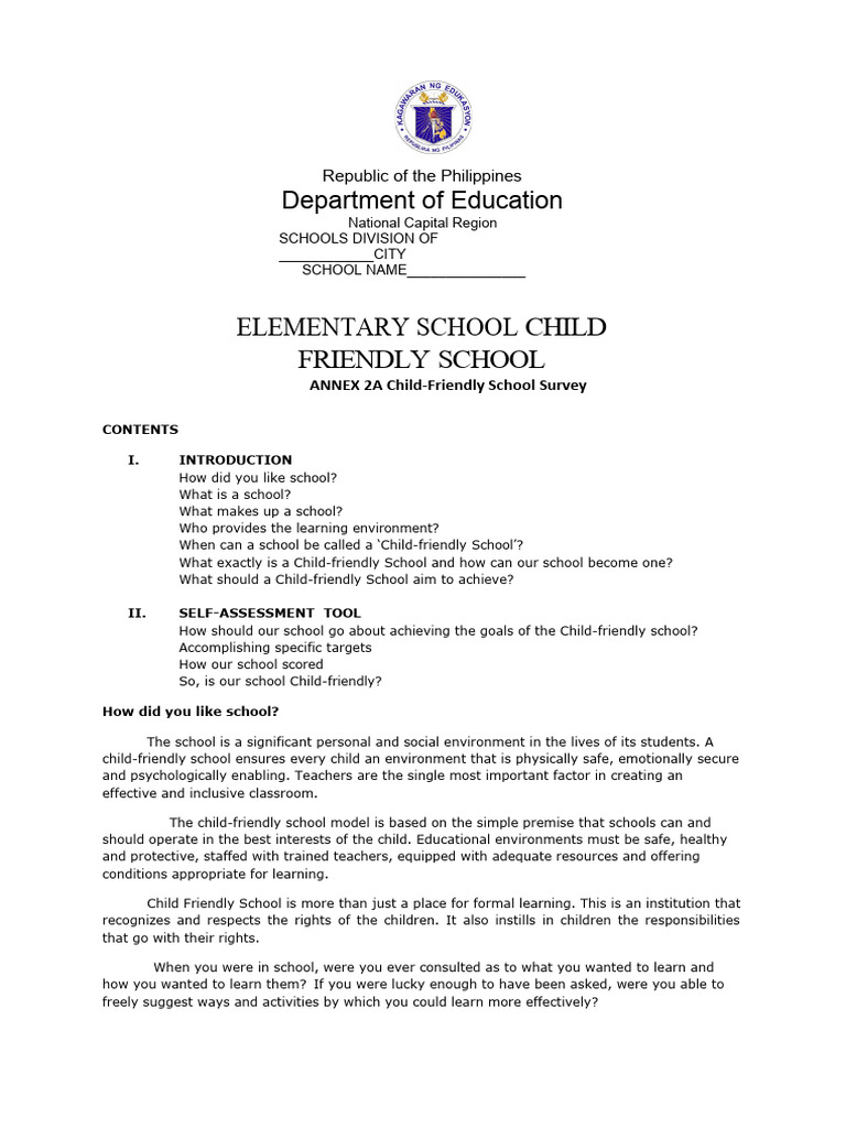 Child-Friendly School Survey Guide | PDF | Teachers | Schools