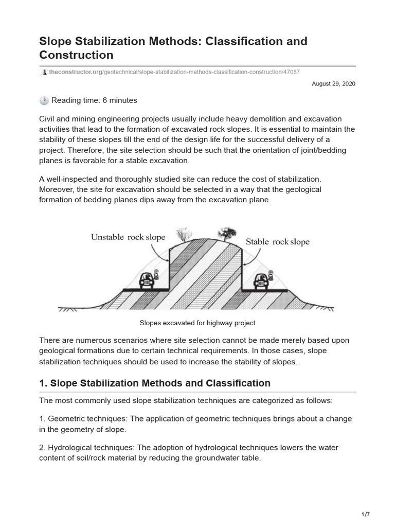 Slope Stabilization Methods Classification and Construction | PDF ...