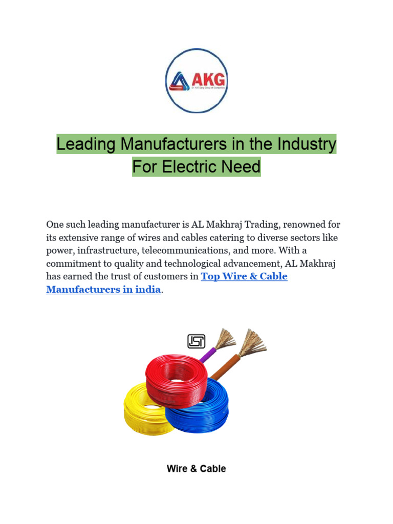 Leading Manufacturers in The Industry For Electric Need | PDF ...