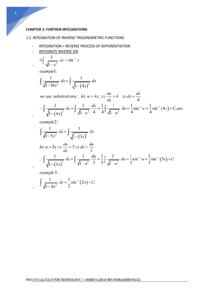 Integrating Inverse Trigonometric Functions | PDF