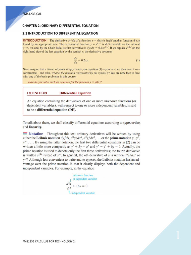 Chapter 2 Ordinary Differential Equation - Note | PDF | Ordinary ...