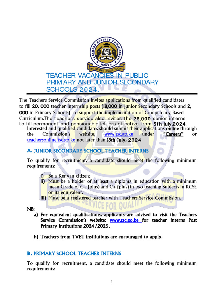 Advert For Teaching Posts | PDF | Teachers | Identity Document