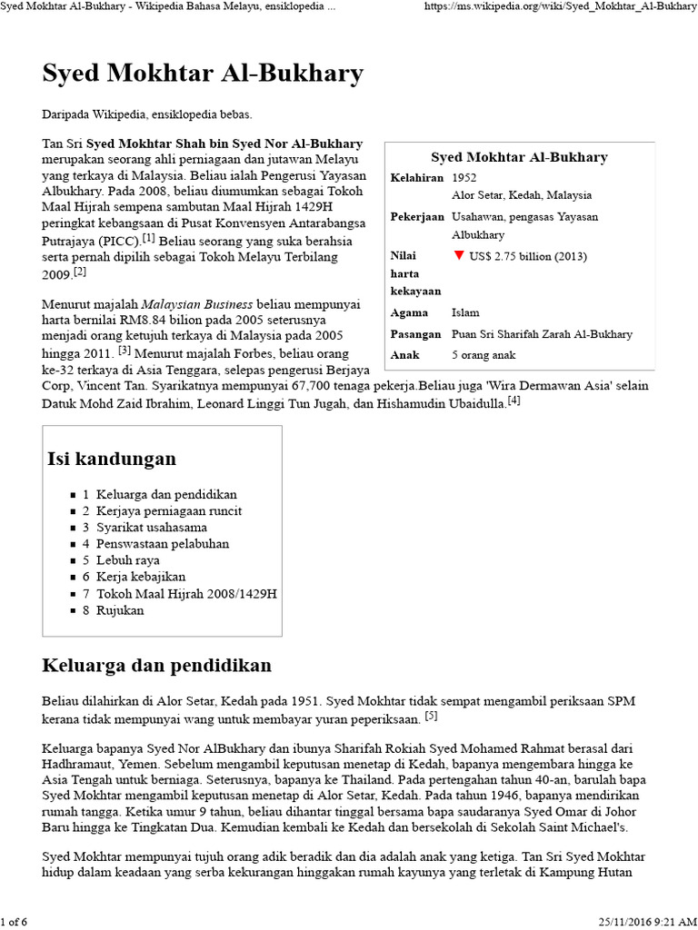 Syed Mokhtar Al Bukhary Kelahiran 1952 | PDF