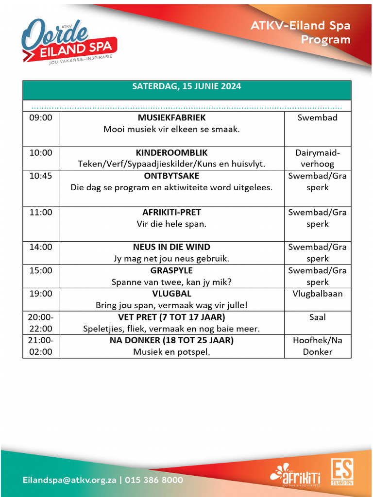 Junie Julie Vakansie Program 2024 Afr PDF Ready | PDF