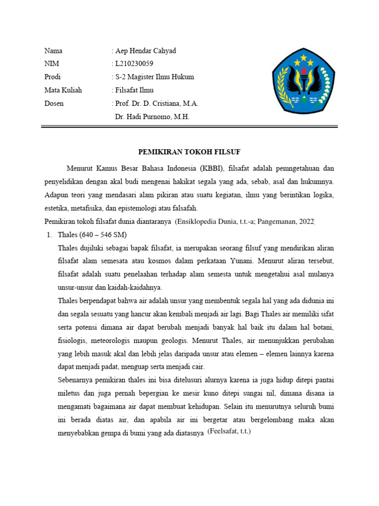 FIlsafat Ilmu - Tugas 4 (1) Pemikiran Tokoh Filsuf | PDF