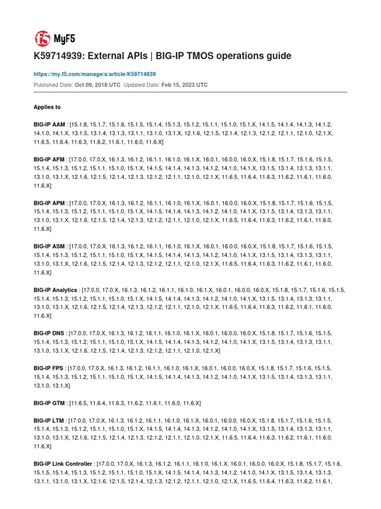 External APIs BIG-IP TMOS Operations Guide | PDF | Port (Computer Networking) | Internet ...